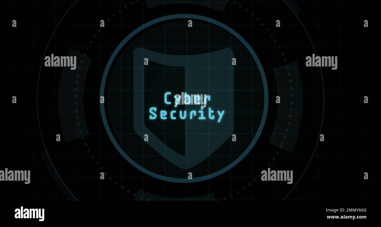 Composition of online security text over shield icon on black ...