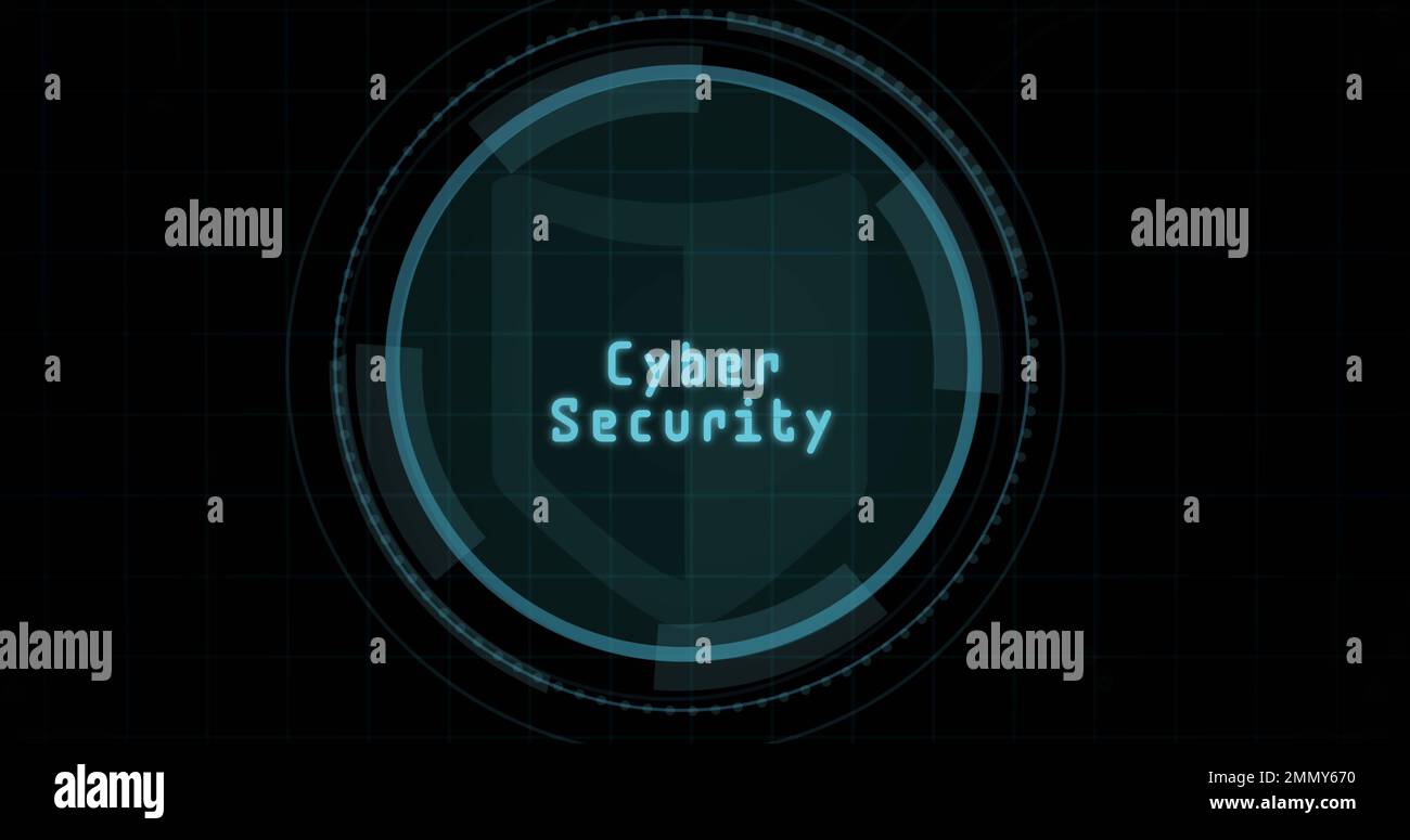 Composition of online security text over shield icon on black ...
