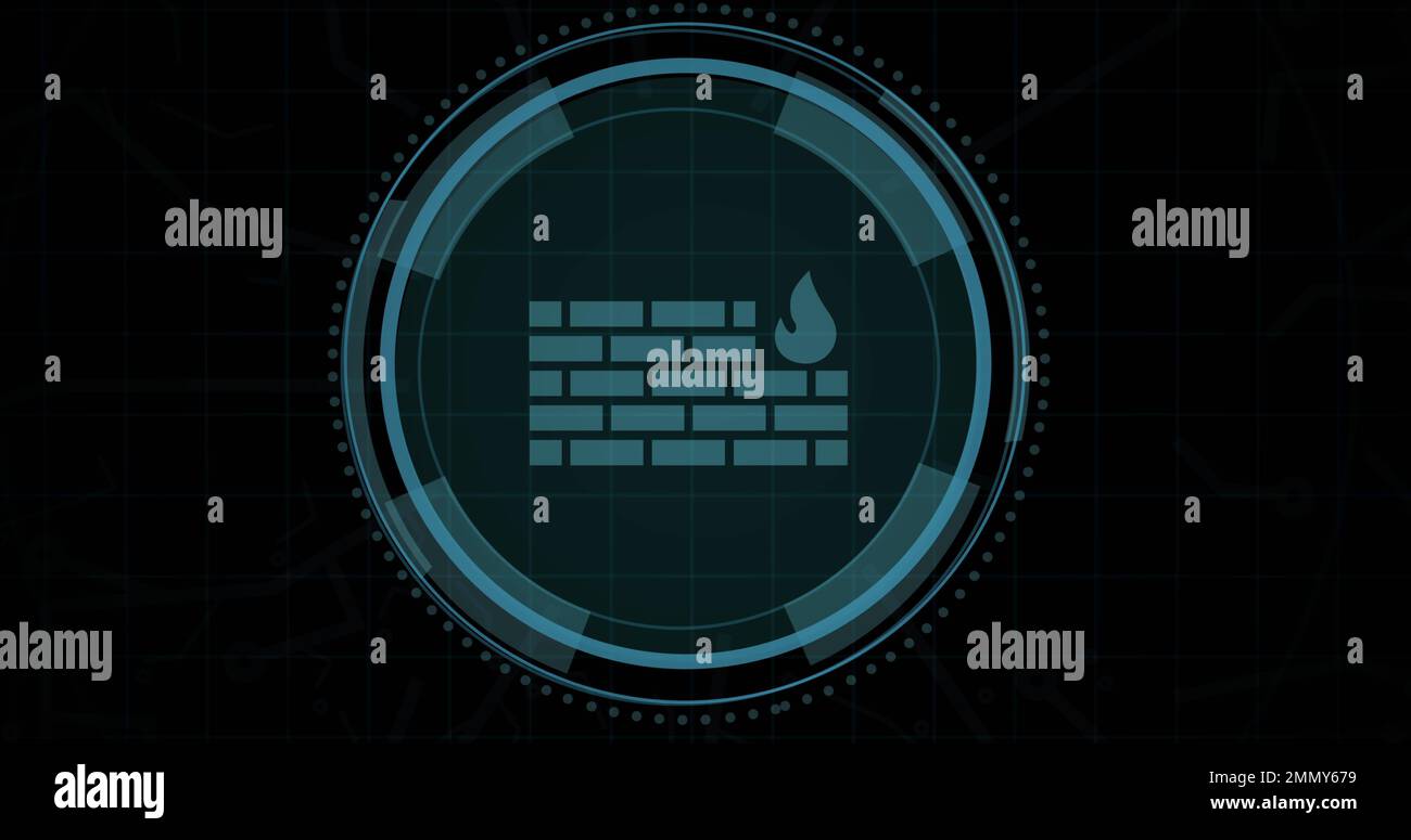 Composition of online security firewall icon on black background Stock ...