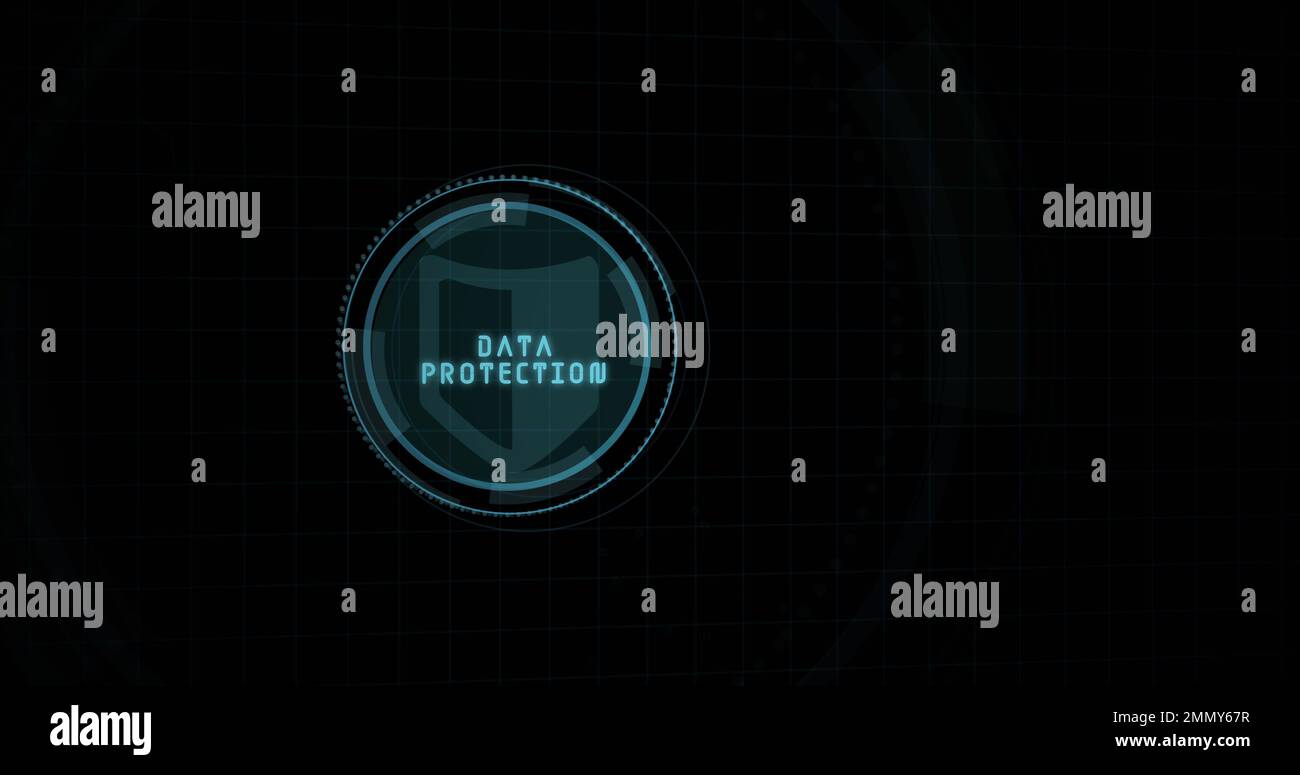 Composition of online security text over shield icon on black ...