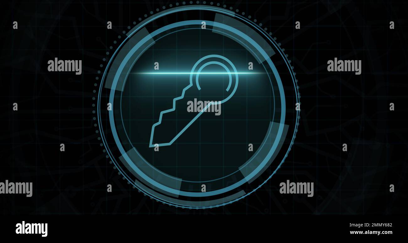 Composition of online security key icon on black background Stock Photo ...