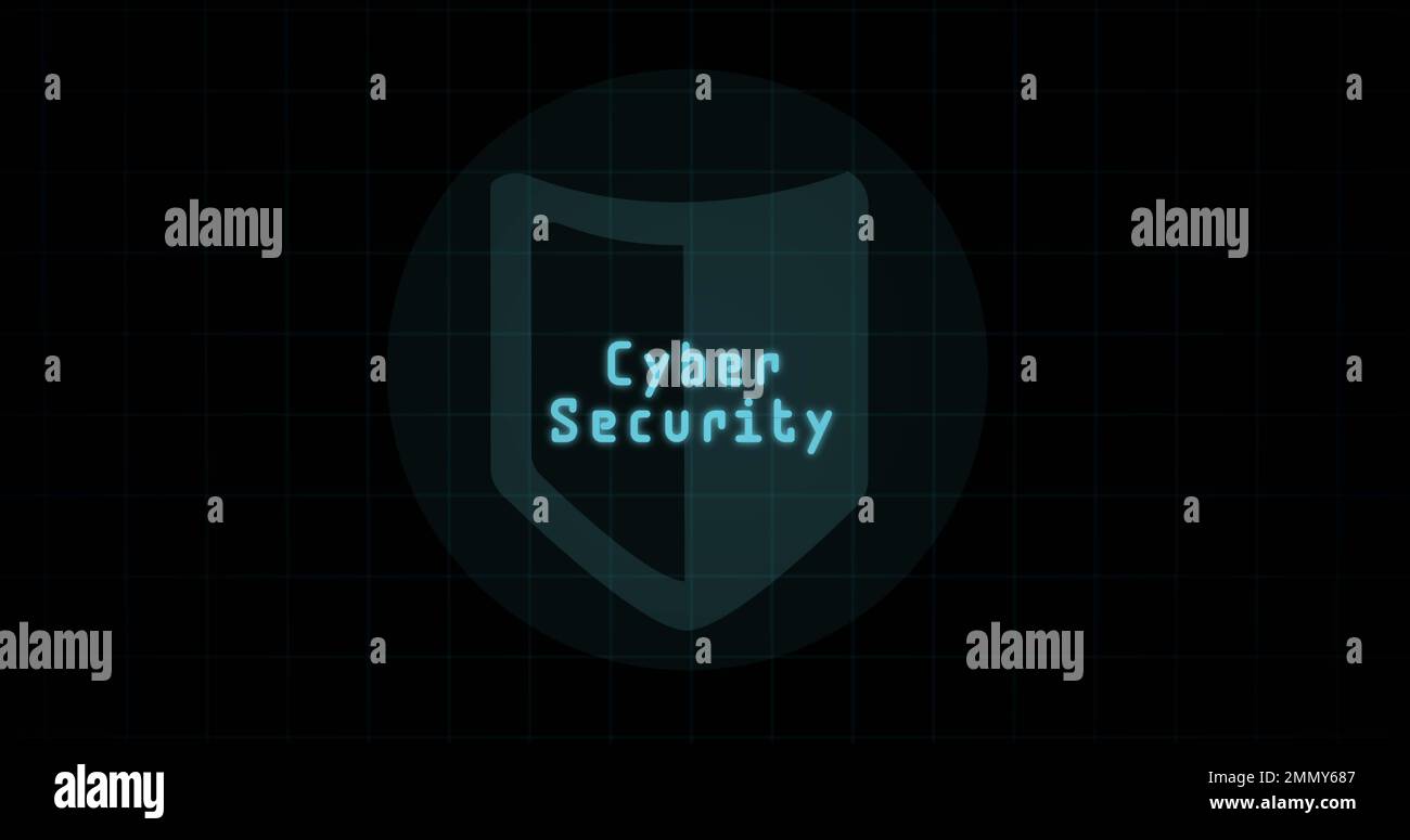 Composition of online security text over shield icon on black ...