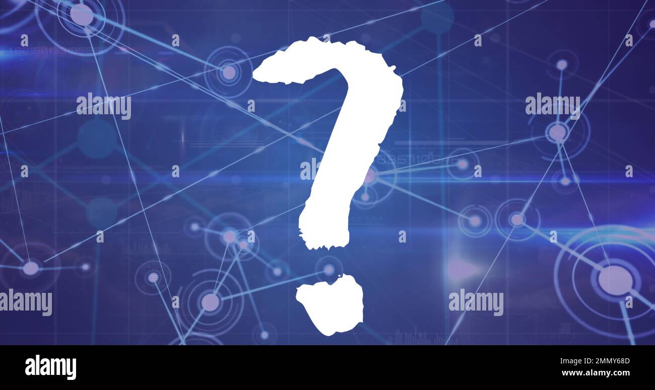 Composition of question mark over network of connections and data ...