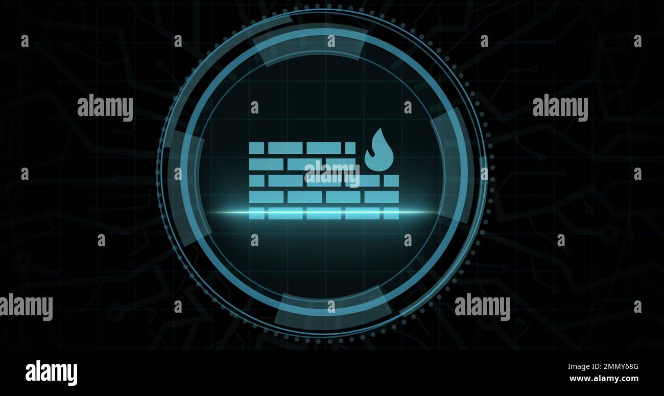 Composition of online security firewall icon on black background Stock ...