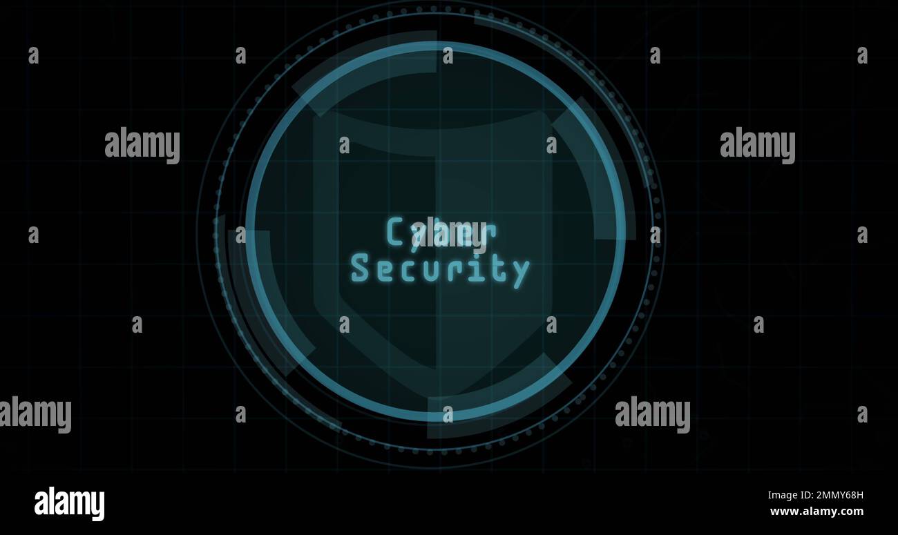 Composition of online security text over shield icon on black ...