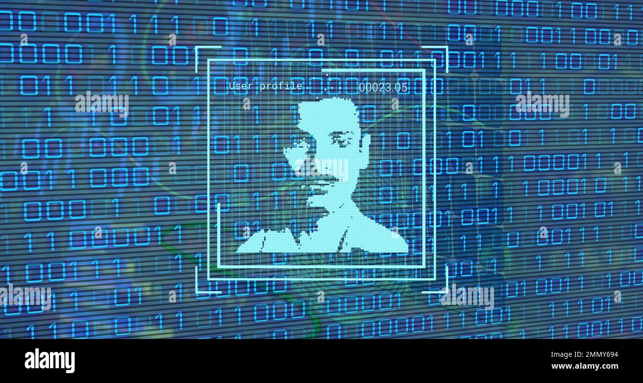 Composition of data processing with man portrait over shapes Stock ...