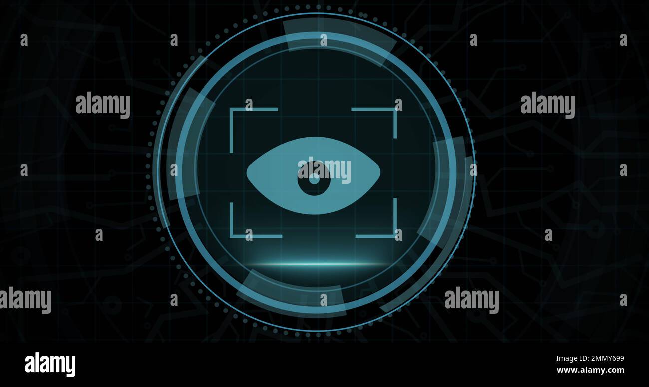 Composition of online security eye icon on black background Stock Photo ...