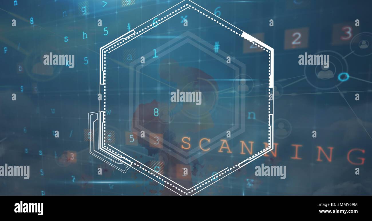 Composite of cyber attack warning text, digital data processing with network of connections ...