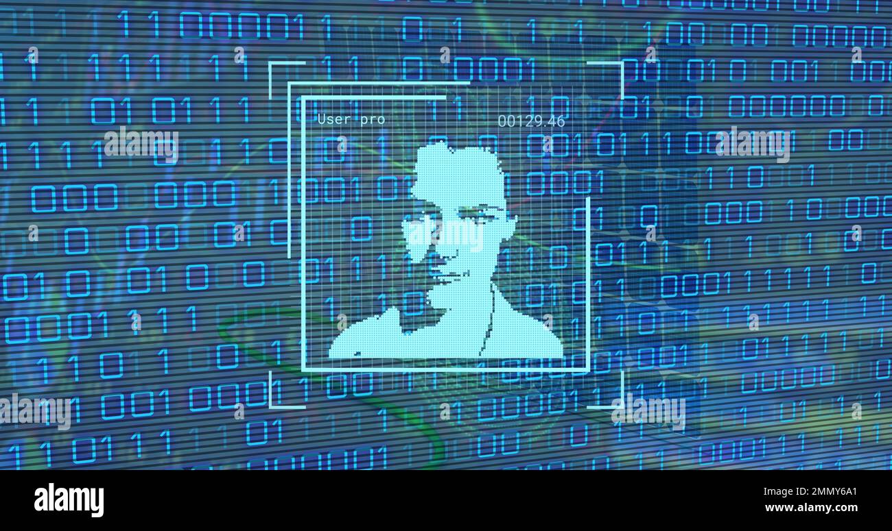 Composition of data processing with man portrait over shapes Stock ...