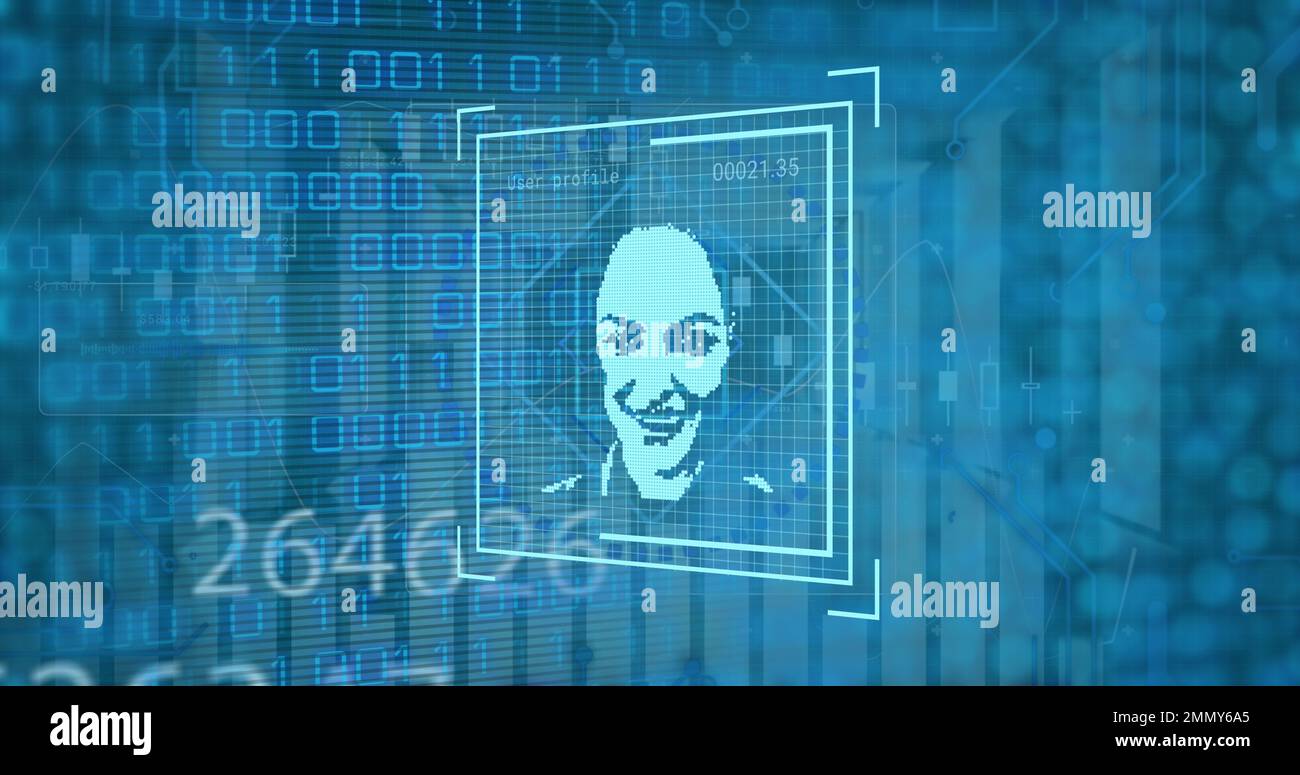 Composition of data processing with woman portrait over shapes Stock ...