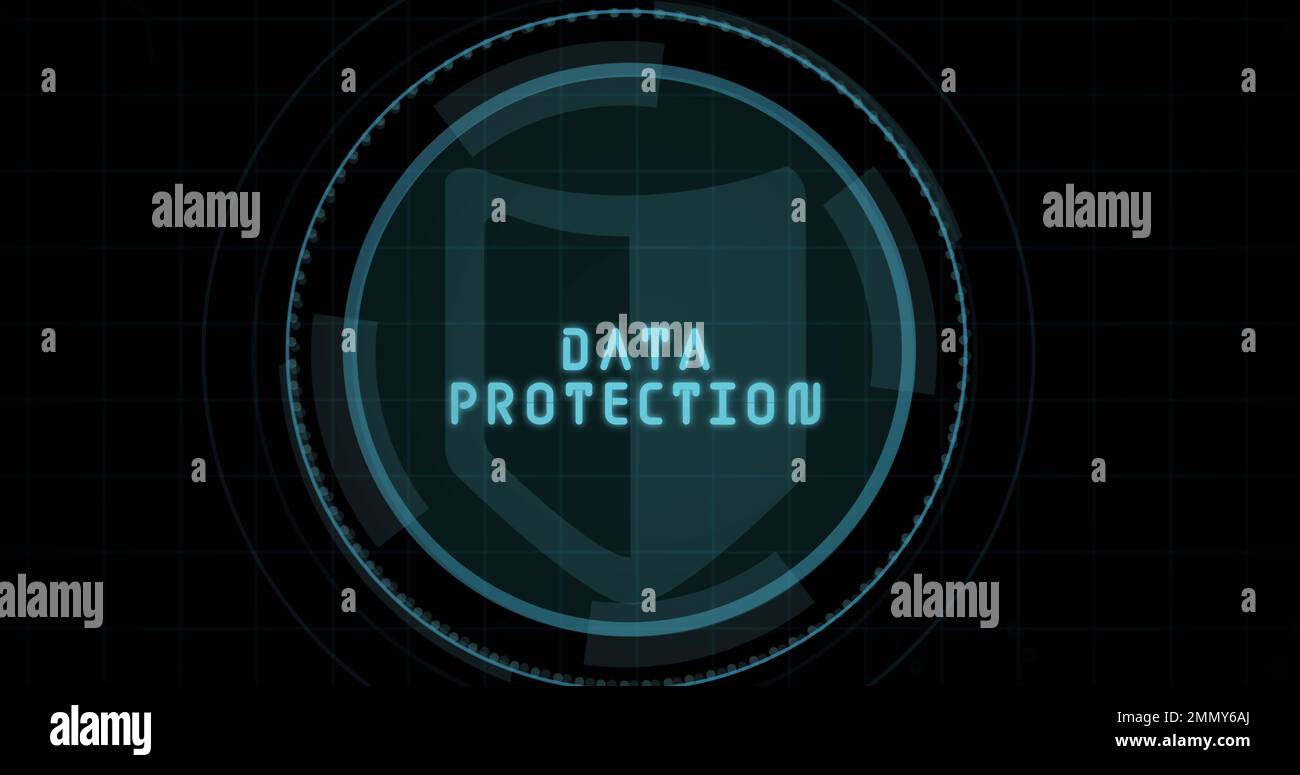 Composition of online security text over shield icon on black ...