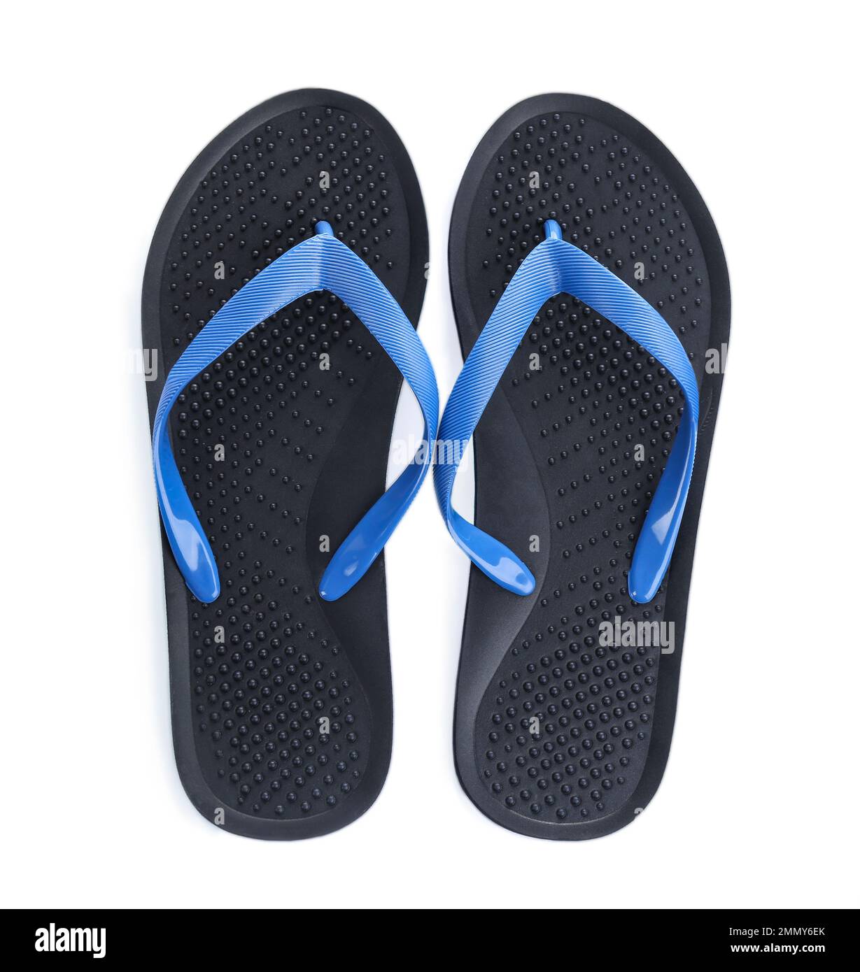Stylish black flip flops isolated on white, top view Stock Photo - Alamy