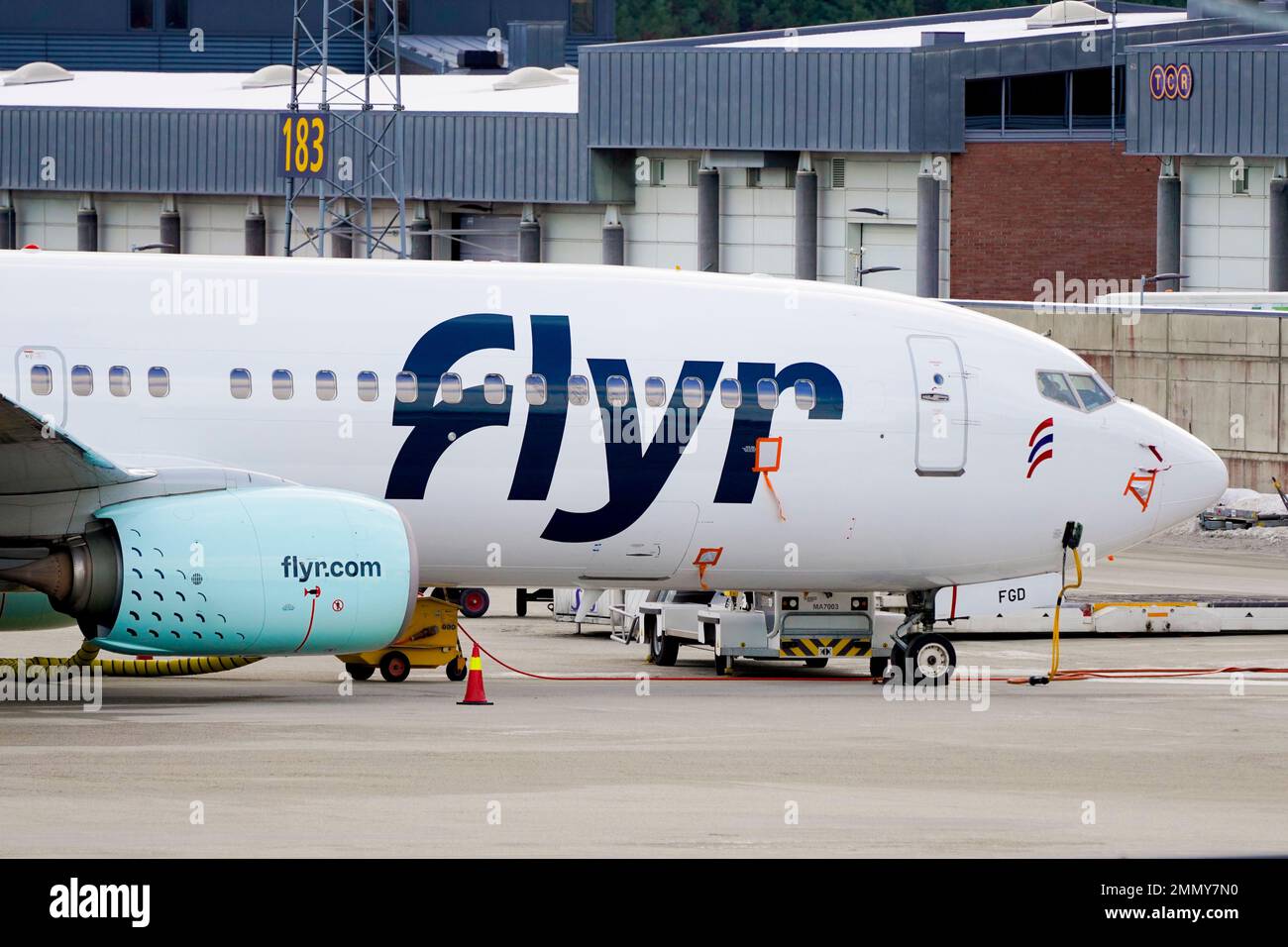 Oslo 20230130.A Flyr airplane at Oslo Airport. The airline Flyr did not ...