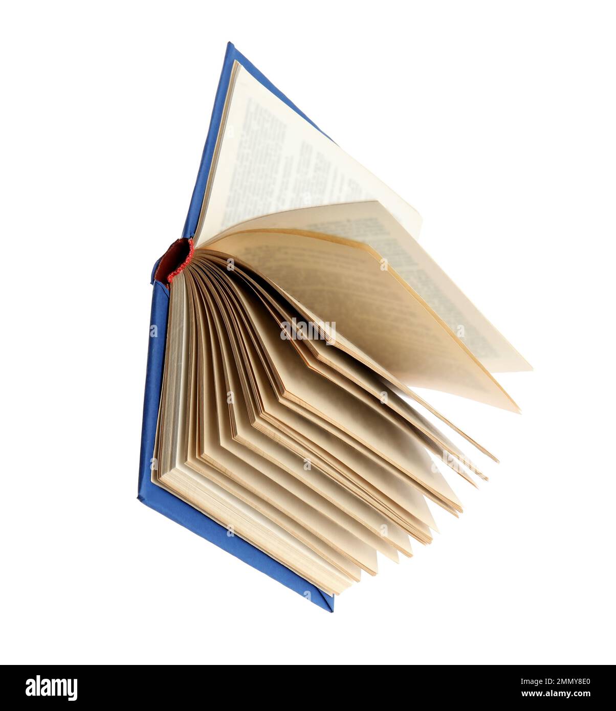 Open old book with blue cover isolated on white Stock Photo - Alamy