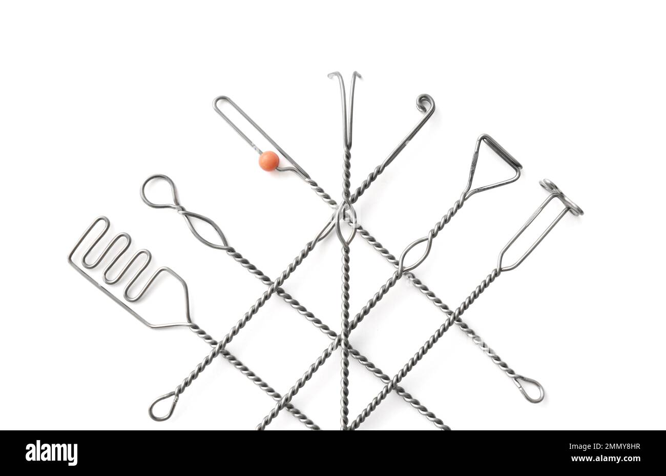 Set of logopedic probes on white background, top view. Speech therapist ...