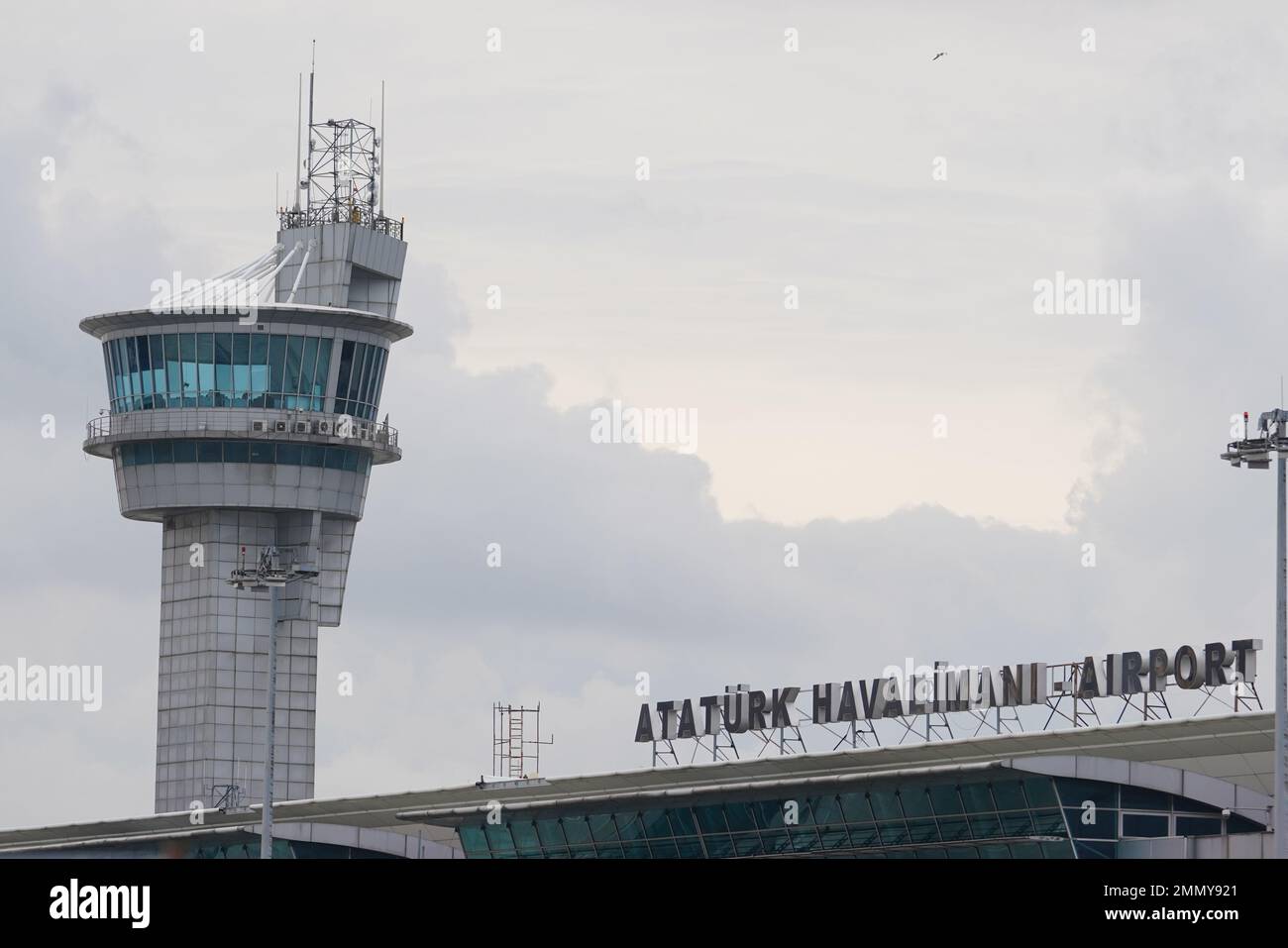 Air traffic control tower of Ataturk Airport in Istanbul City, Turkiye ...