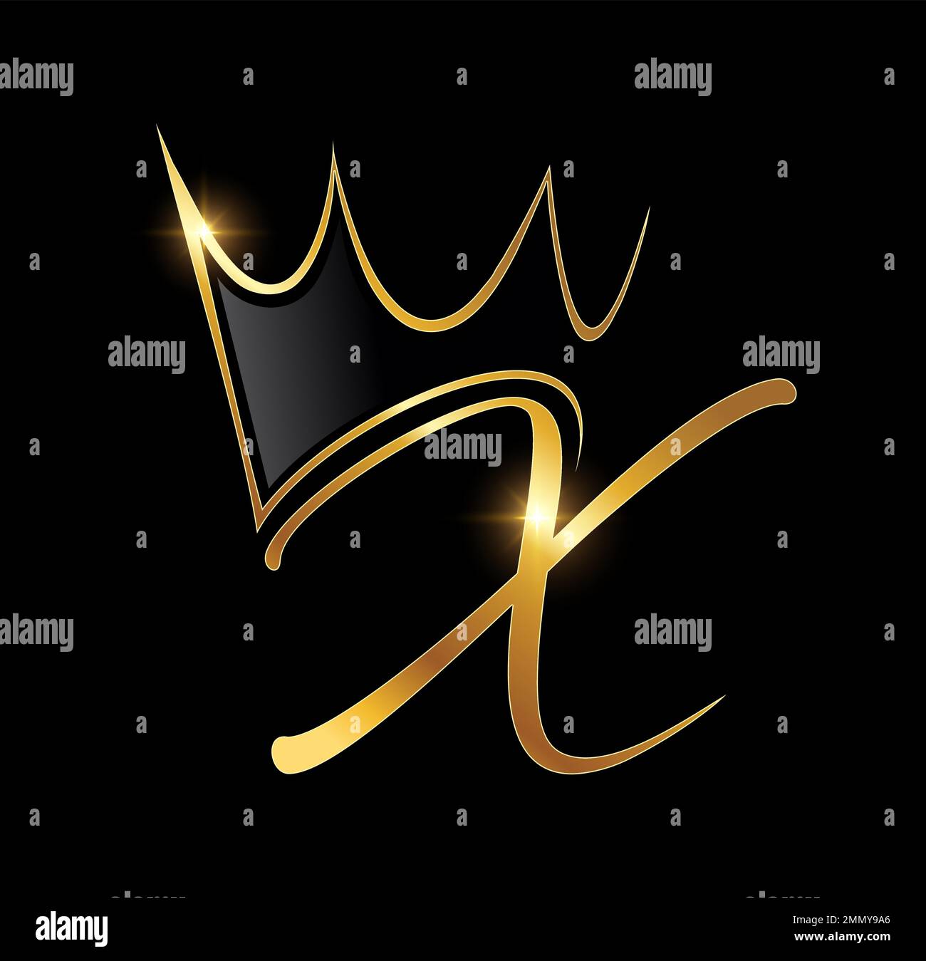 A vector Illustration in black background with gold shine effect of Gold Monogram Crown Logo ...