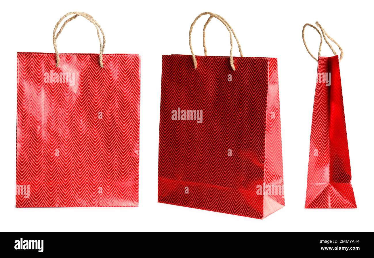 Set of paper shopping bags on white background Stock Photo - Alamy
