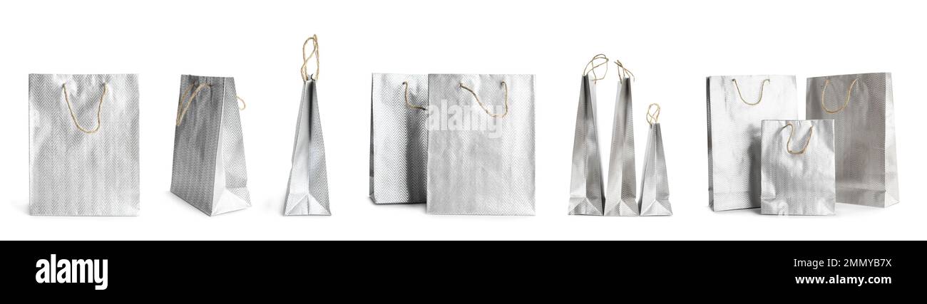 Set of paper shopping bags on white background. Banner design Stock ...