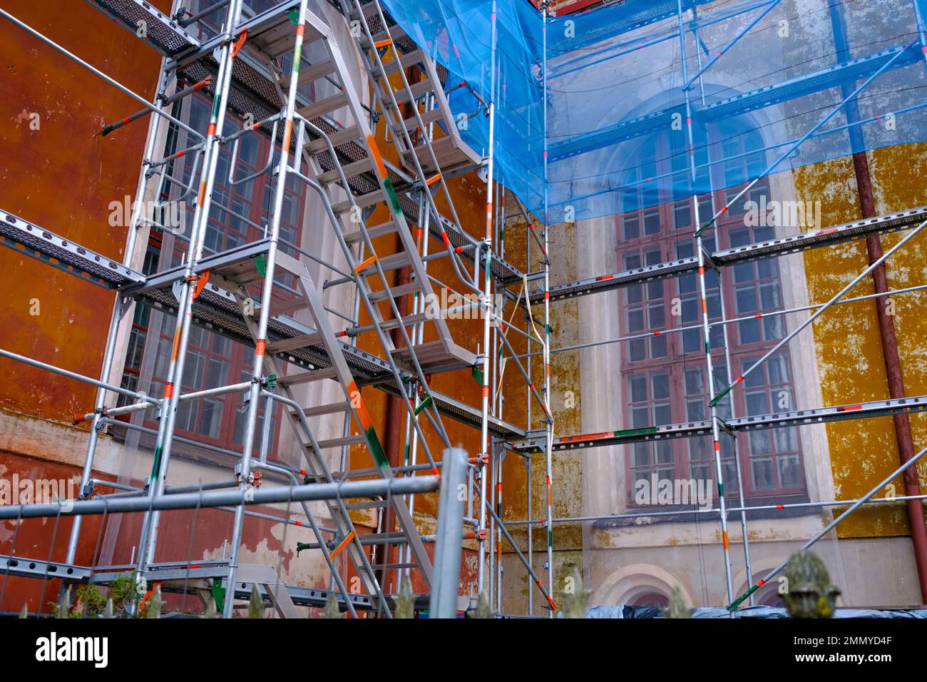 Scaffolding background. Construction site background. Urban housing ...
