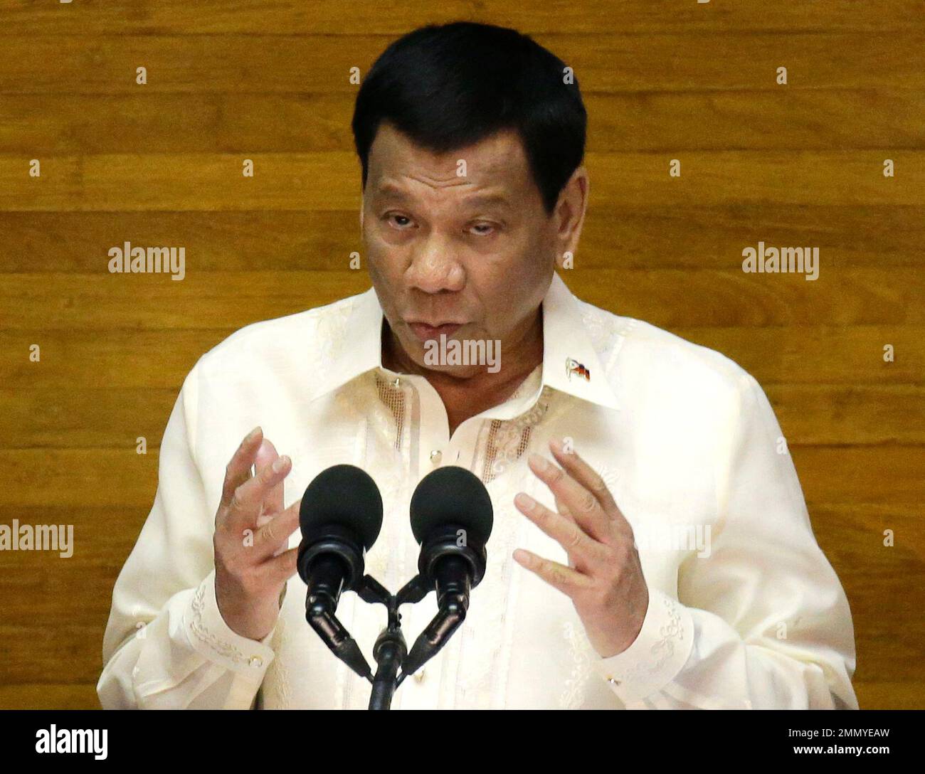 Philippine President Rodrigo Duterte Gestures During His Third State Of