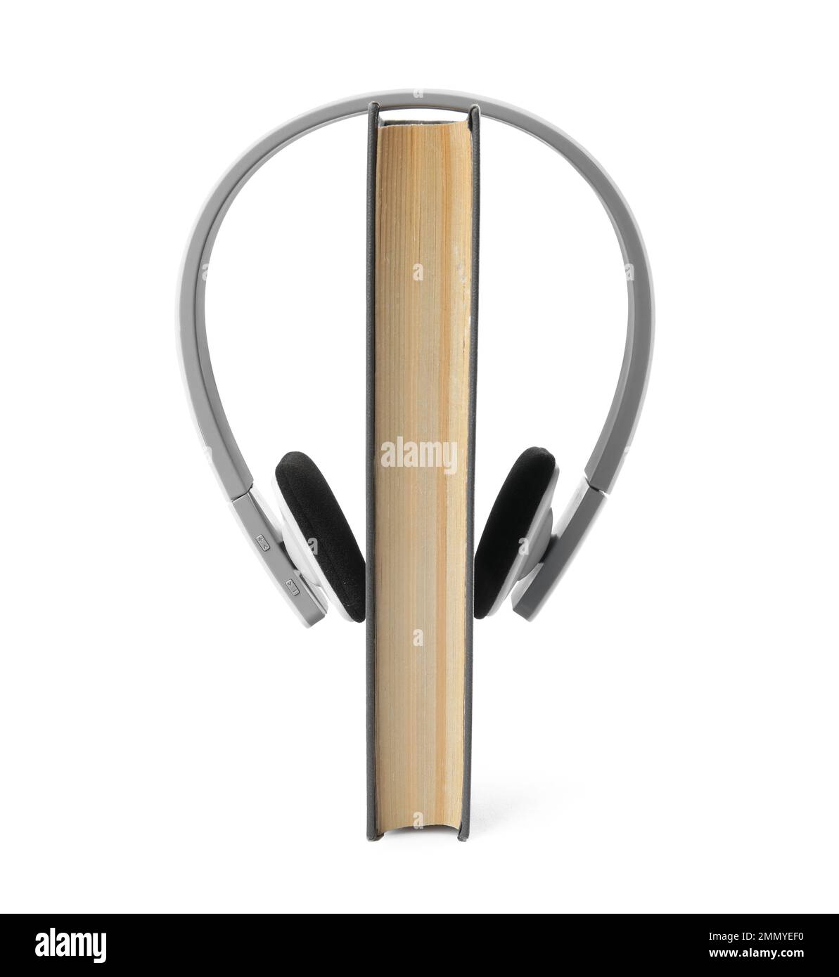 Book and modern headphones isolated on white Stock Photo - Alamy
