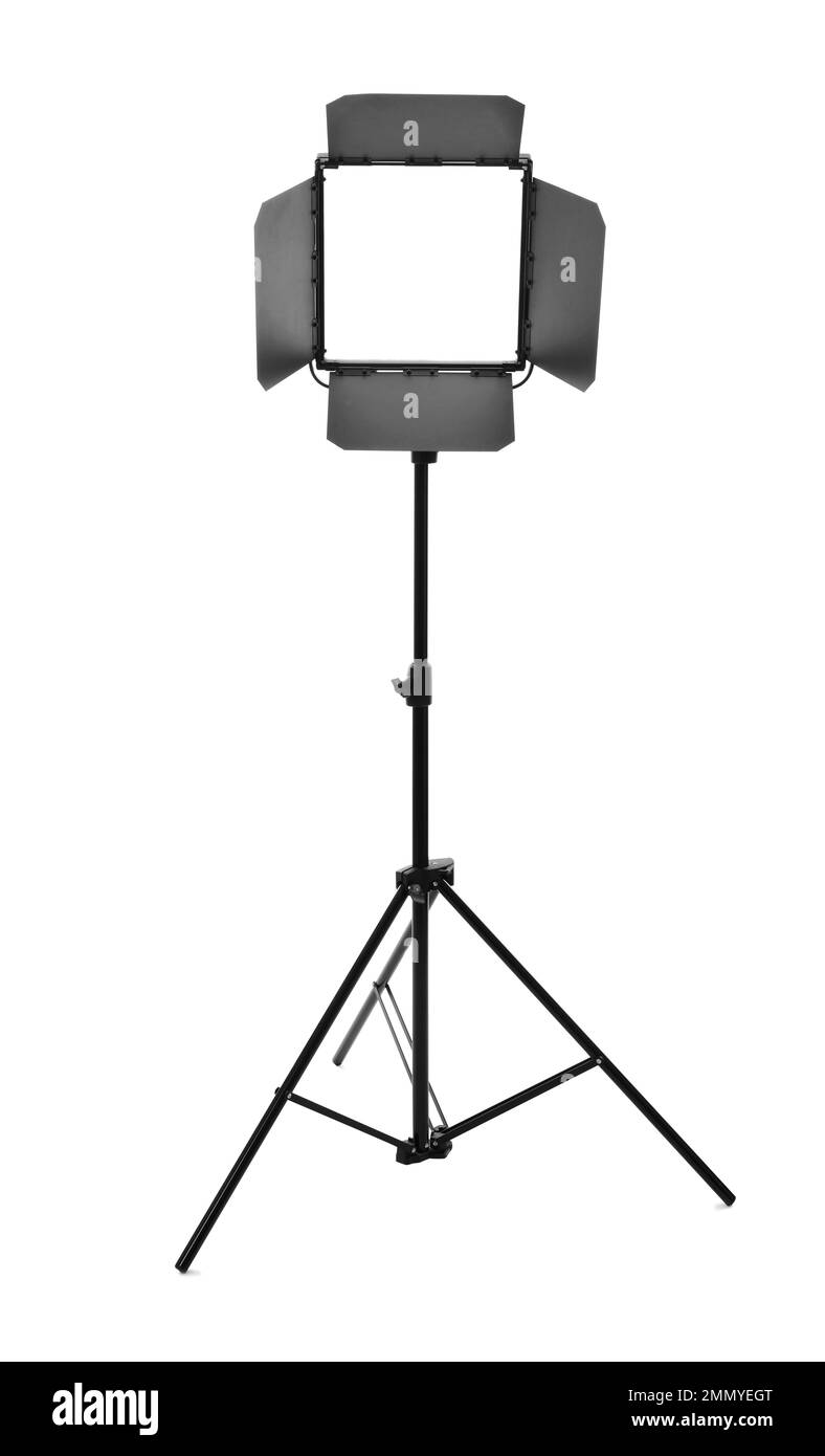 Professional lighting equipment for video production isolated on white ...