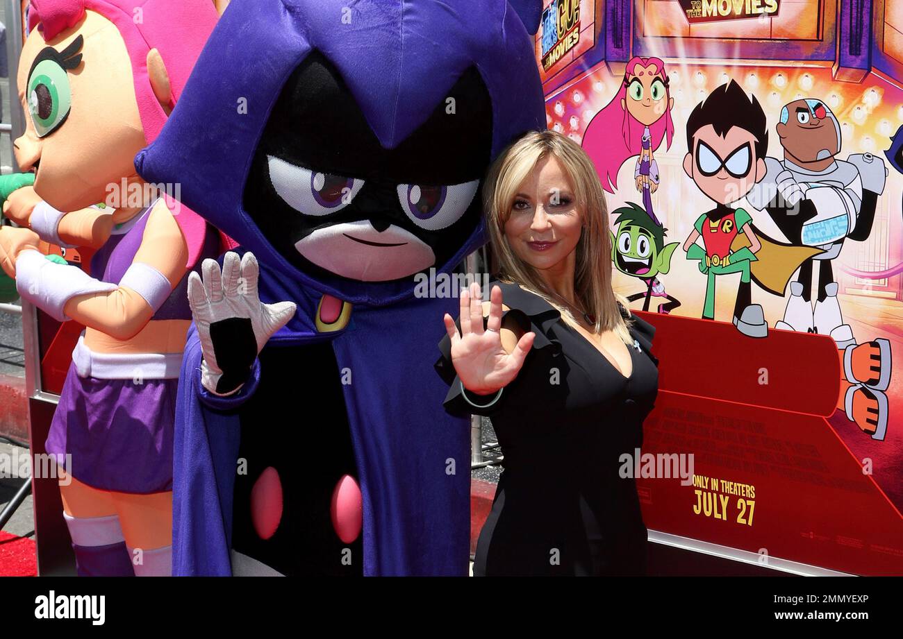 Tara Strong, right, poses with her movie character "Raven" at the LA ...