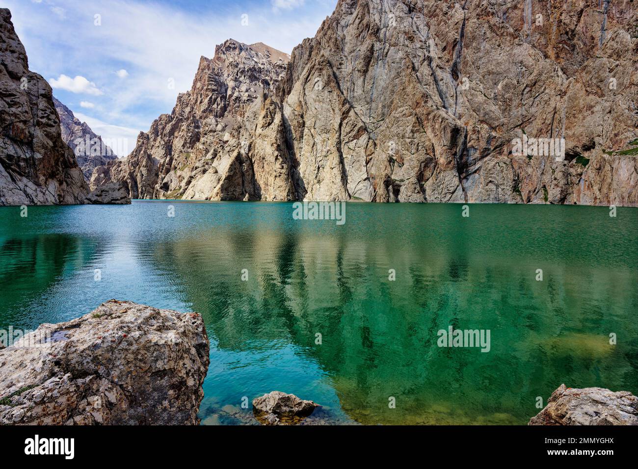 Rock formation around the alpine Köl-Suu lake, Kurumduk valley, Naryn ...
