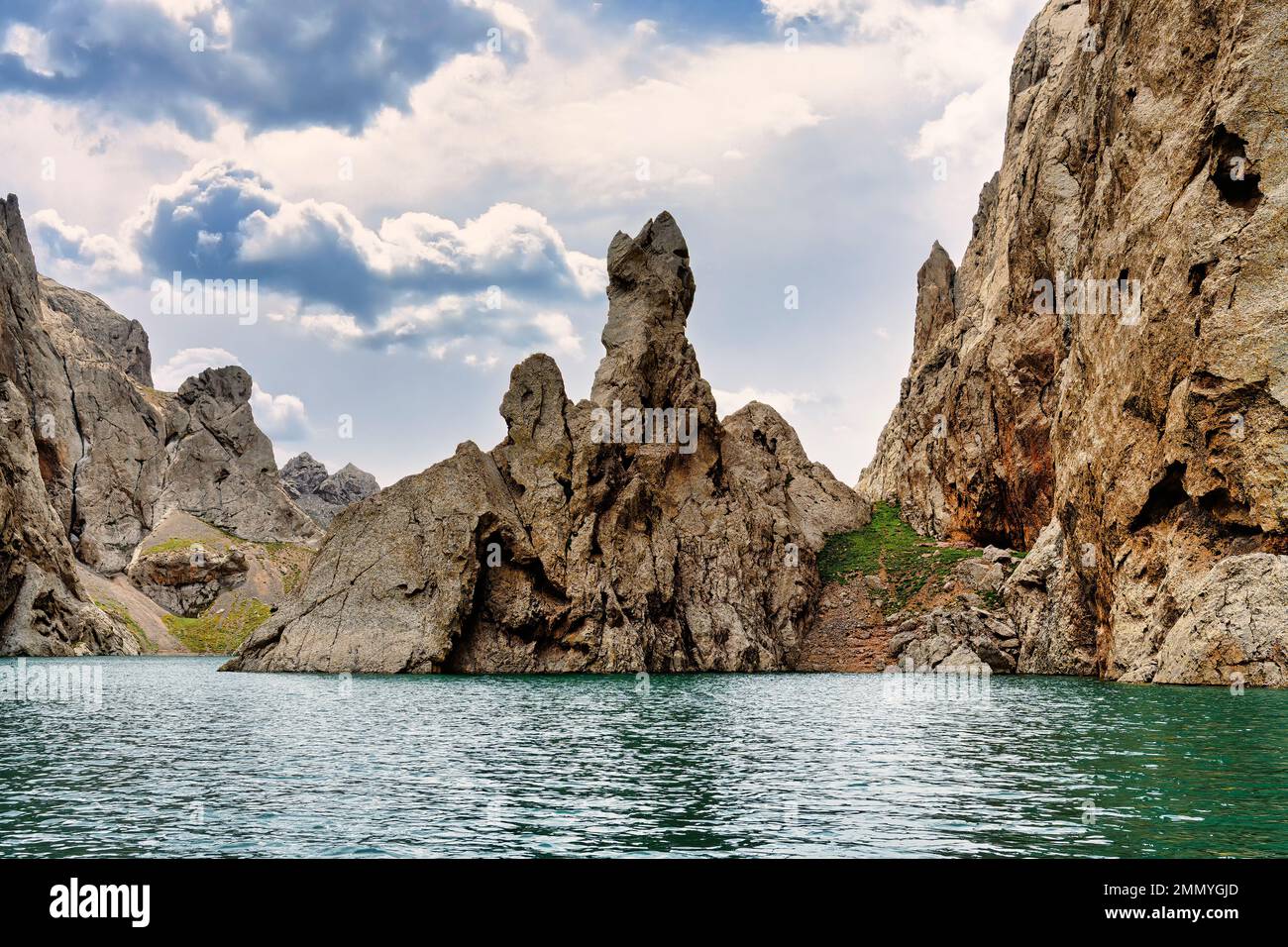 Rock formation around the alpine Köl-Suu lake, Kurumduk valley, Naryn ...