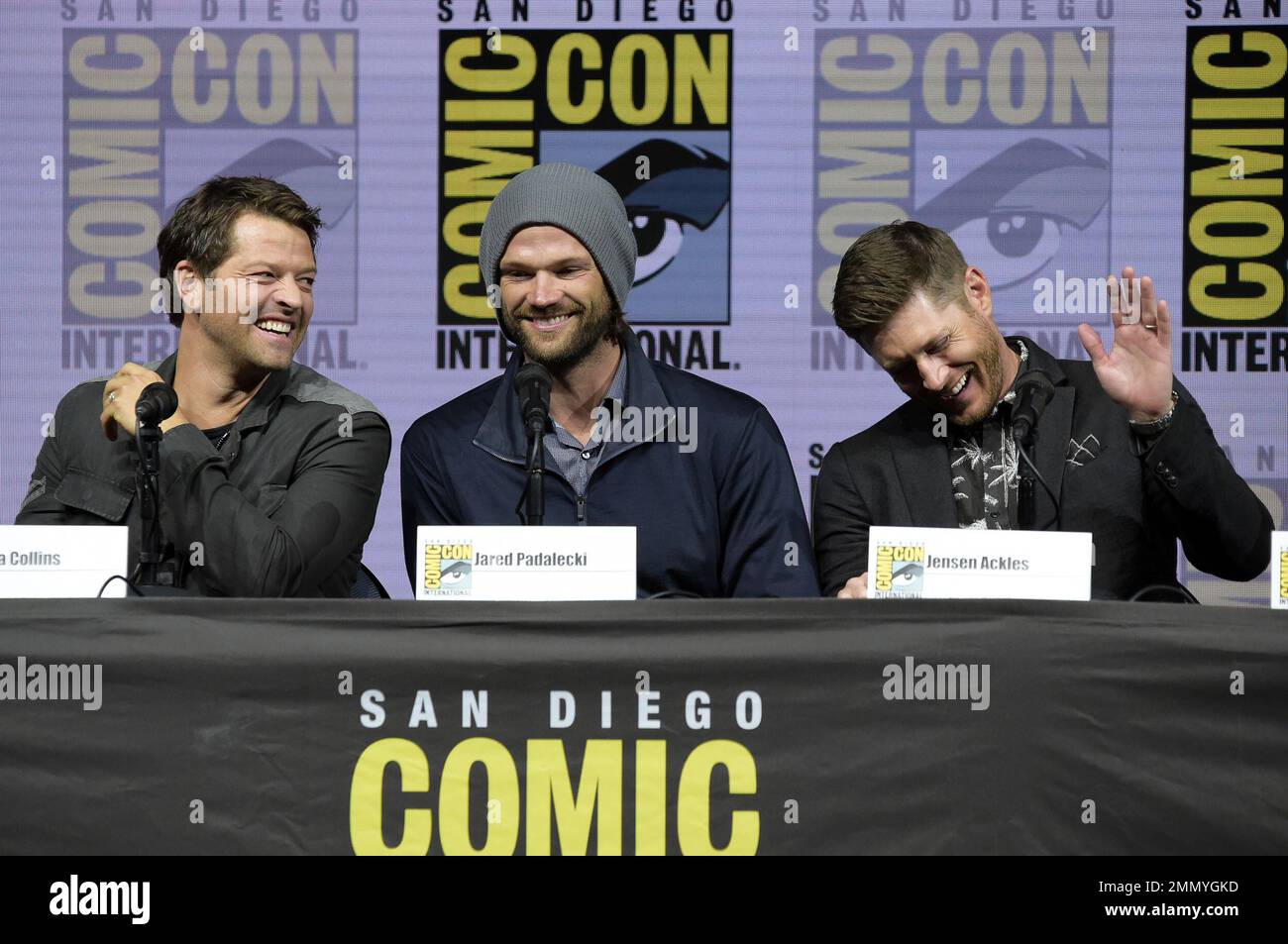 Misha Collins, from left, Jared Padalecki and Jensen Ackles participate ...