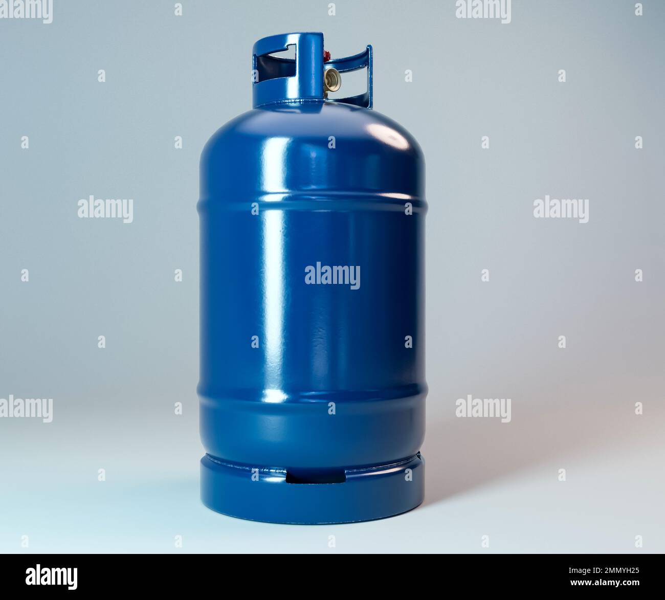 A generic metal gas cylinder with a bronze valve on an isolated white ...