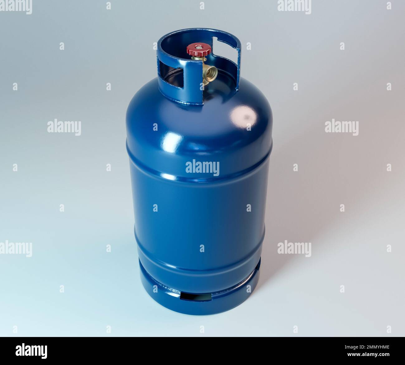A generic metal gas cylinder with a bronze valve on an isolated white ...