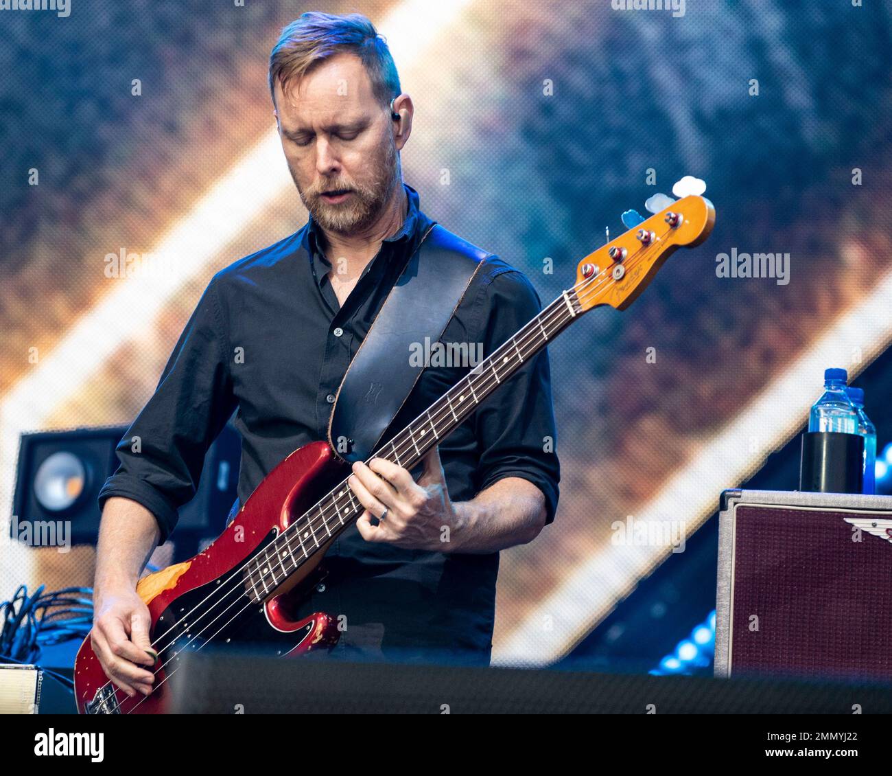 The American rock band Foo Fighters with bass guitar player Nate Mendel ...