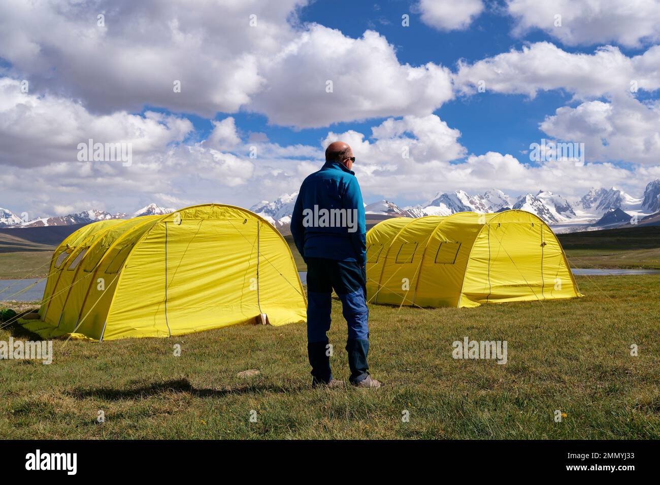Tent camp on Dream lake, Kakshaal Too in the Tian Shan mountain range ...