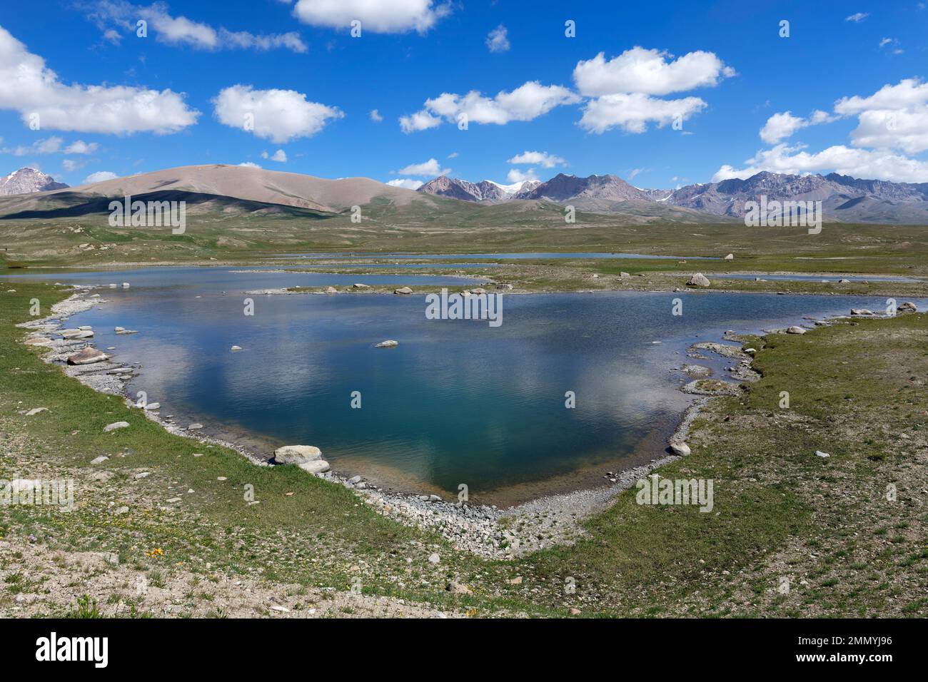 Alpine lake, Kakshaal Too in the Tian Shan mountain range near the ...