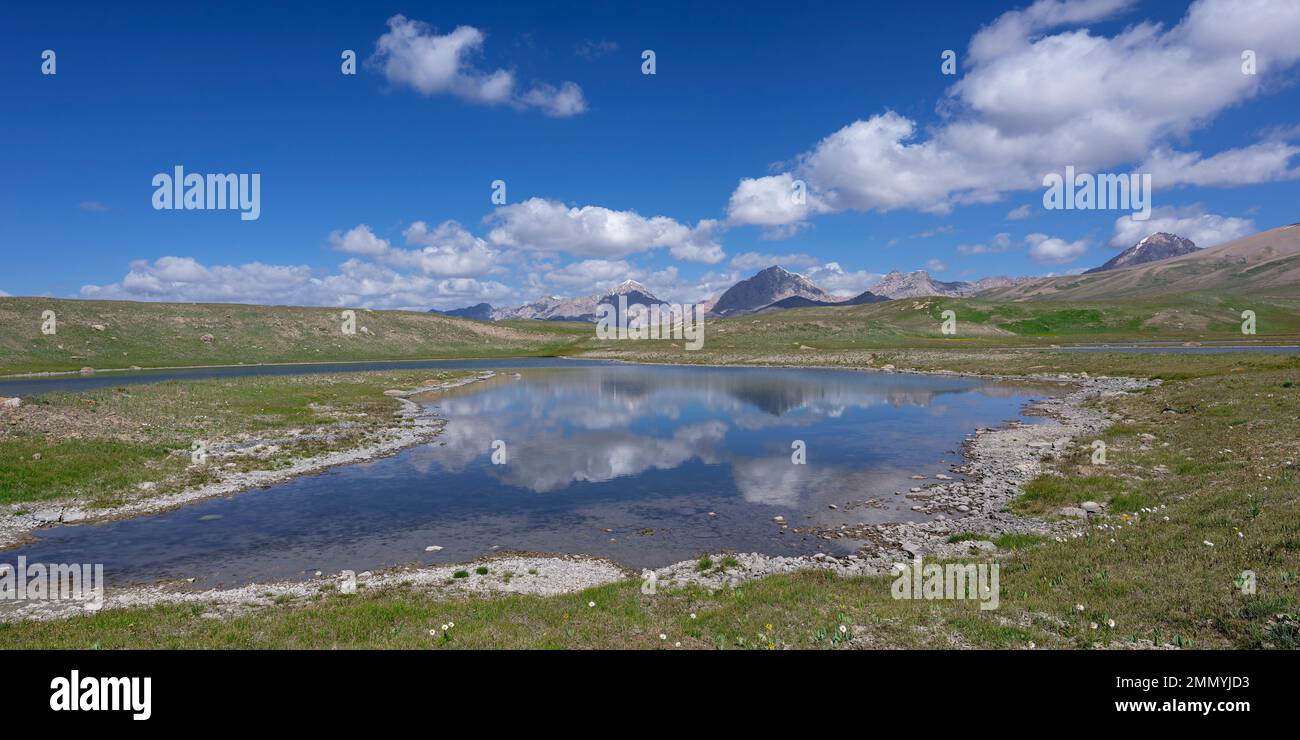 Alpine lake, Kakshaal Too in the Tian Shan mountain range near the ...