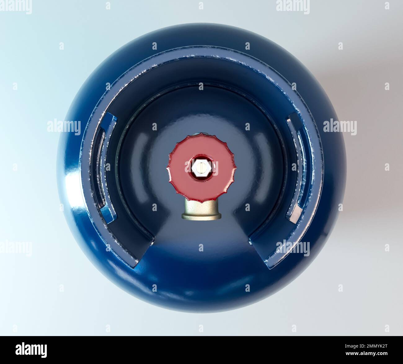 A generic metal gas cylinder with a bronze valve on an isolated white ...