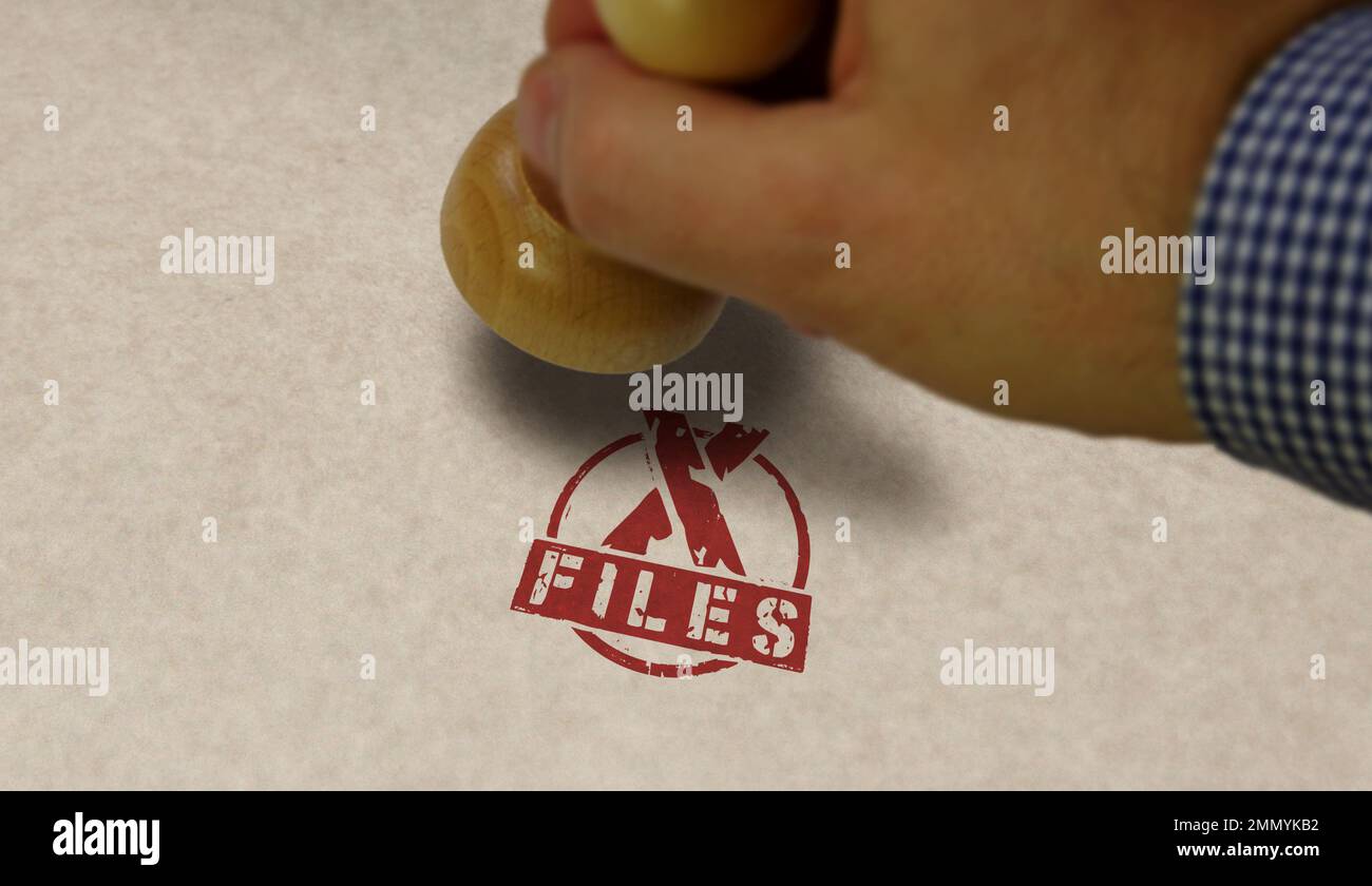 X Files stamp and stamping hand. Secret mystery investigation and ...