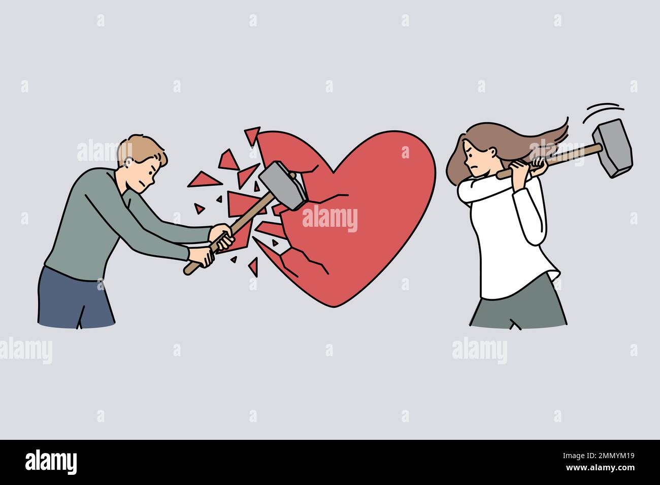 Angry man and woman break huge heart with hammers suffer from breakup ...