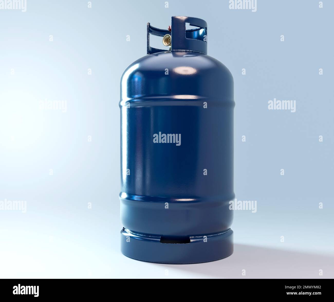 A generic metal gas cylinder with a bronze valve on an isolated white ...