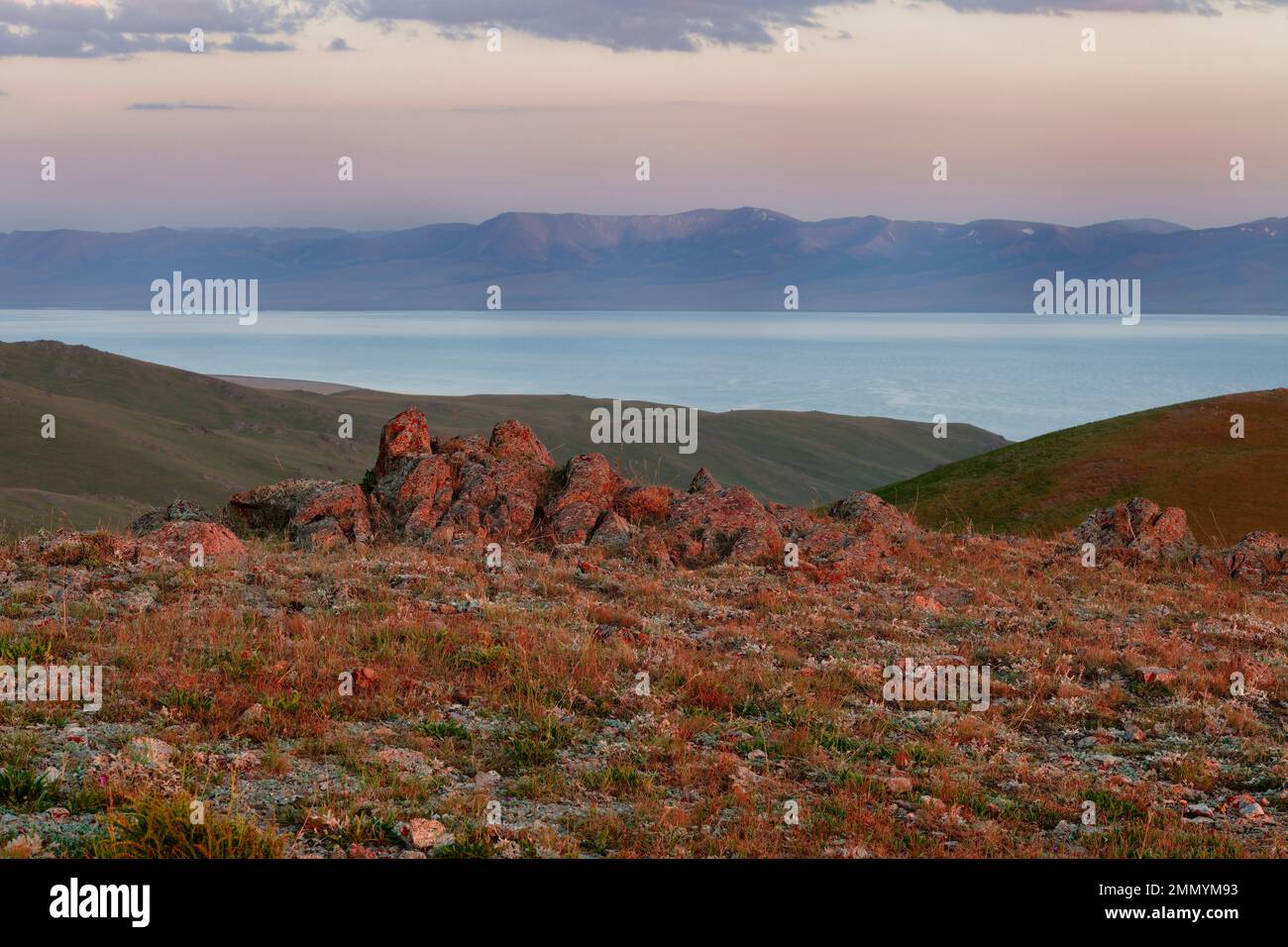 Granite Rocks at sunset near Song Kol Lake, Naryn Province, Kyrgyzstan ...