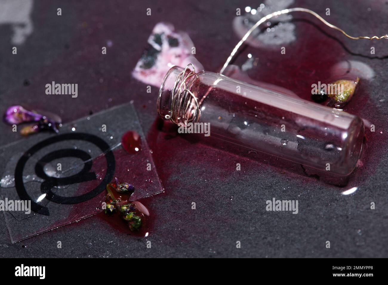 Forensic Evidence / Crime Concept - Still Life objects in fluid on a ...