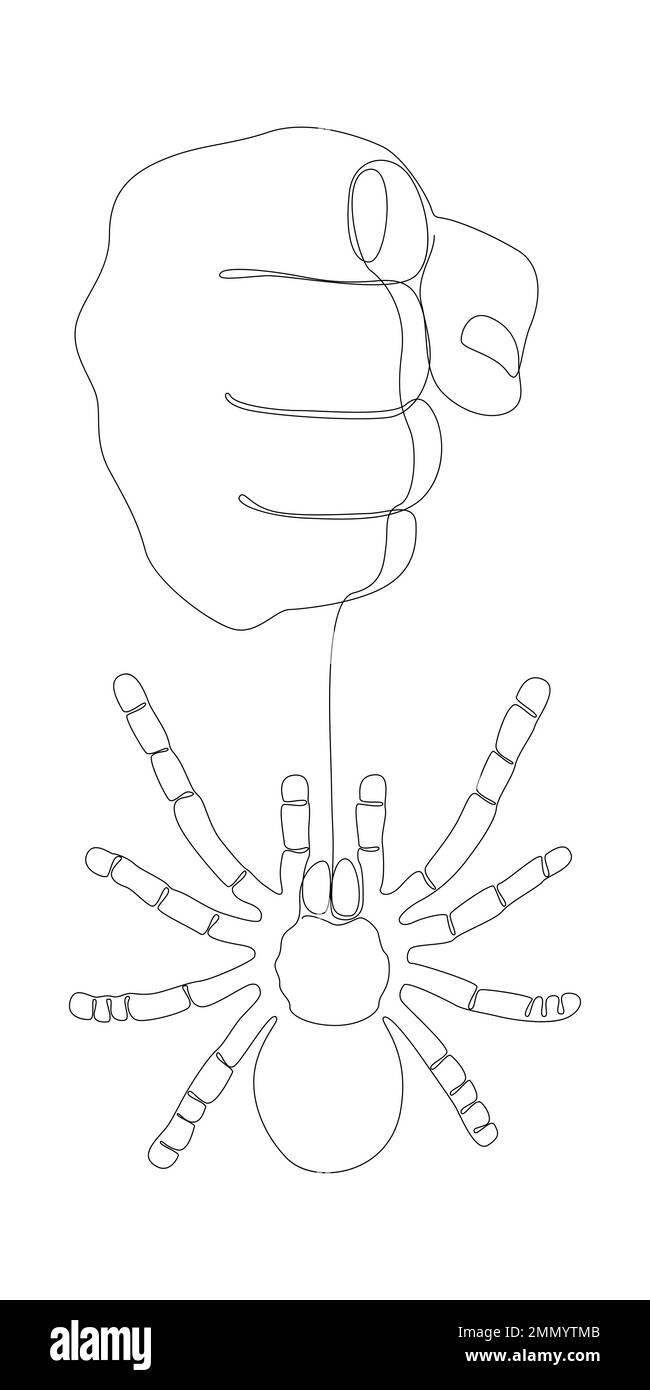 One Continuous Line Of Hand Holding Spider Thin Line Illustration Vector Concept Contour