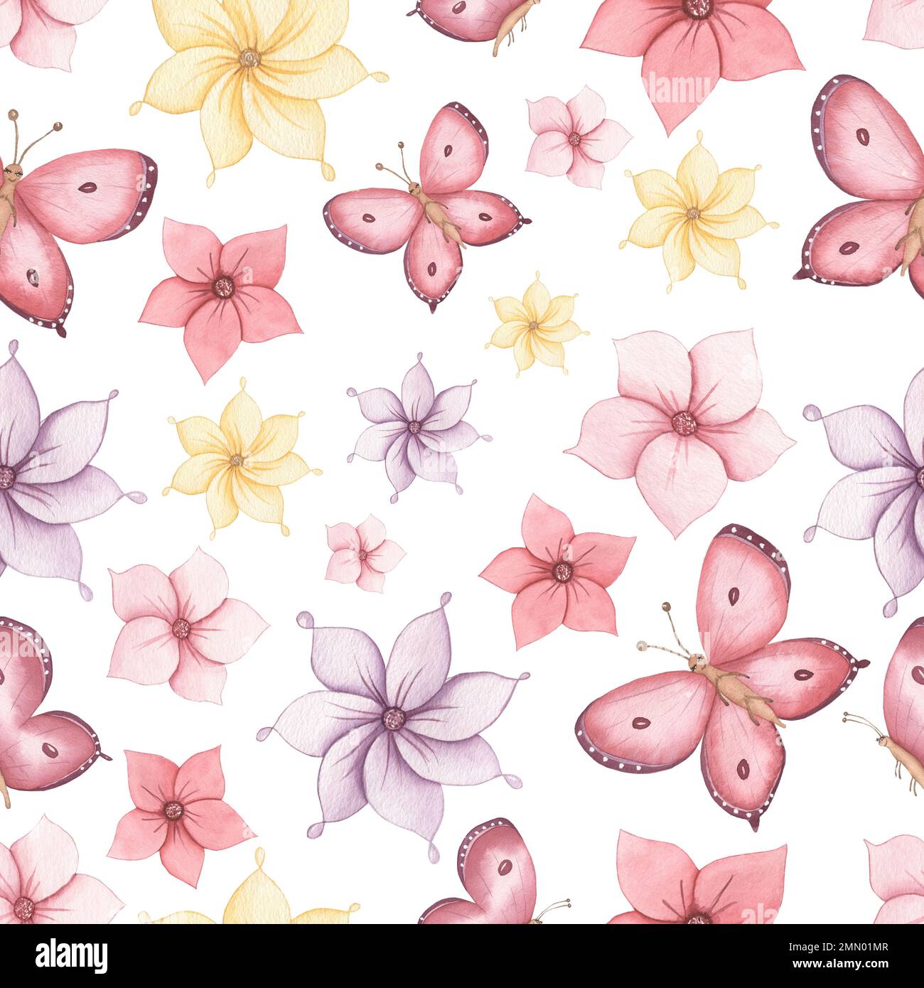 Seamless watercolor floral pattern, pink blush flowers elements with ...
