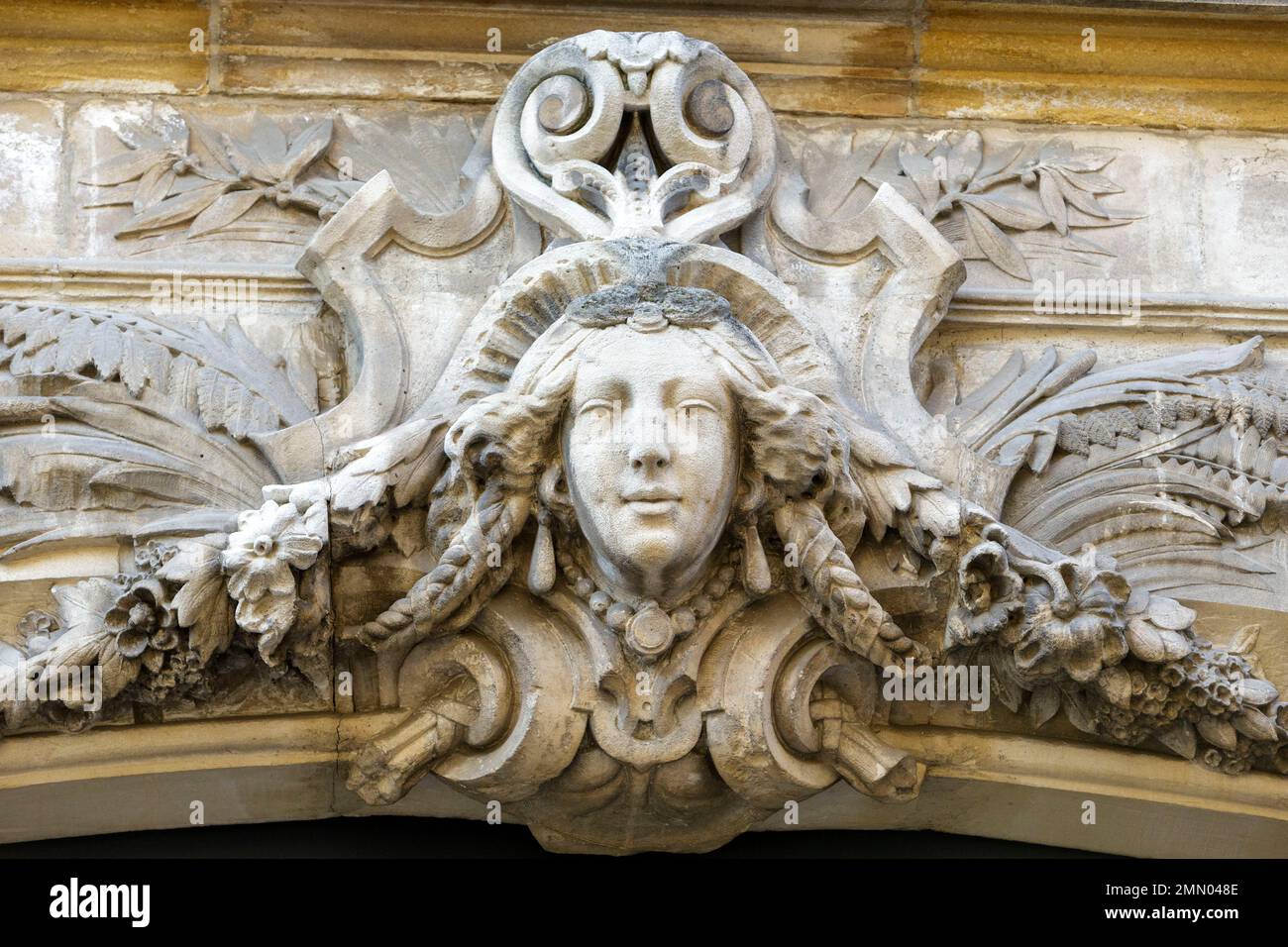 France, Meurthe et Moselle, Nancy, detail of a mascaron ornament ...