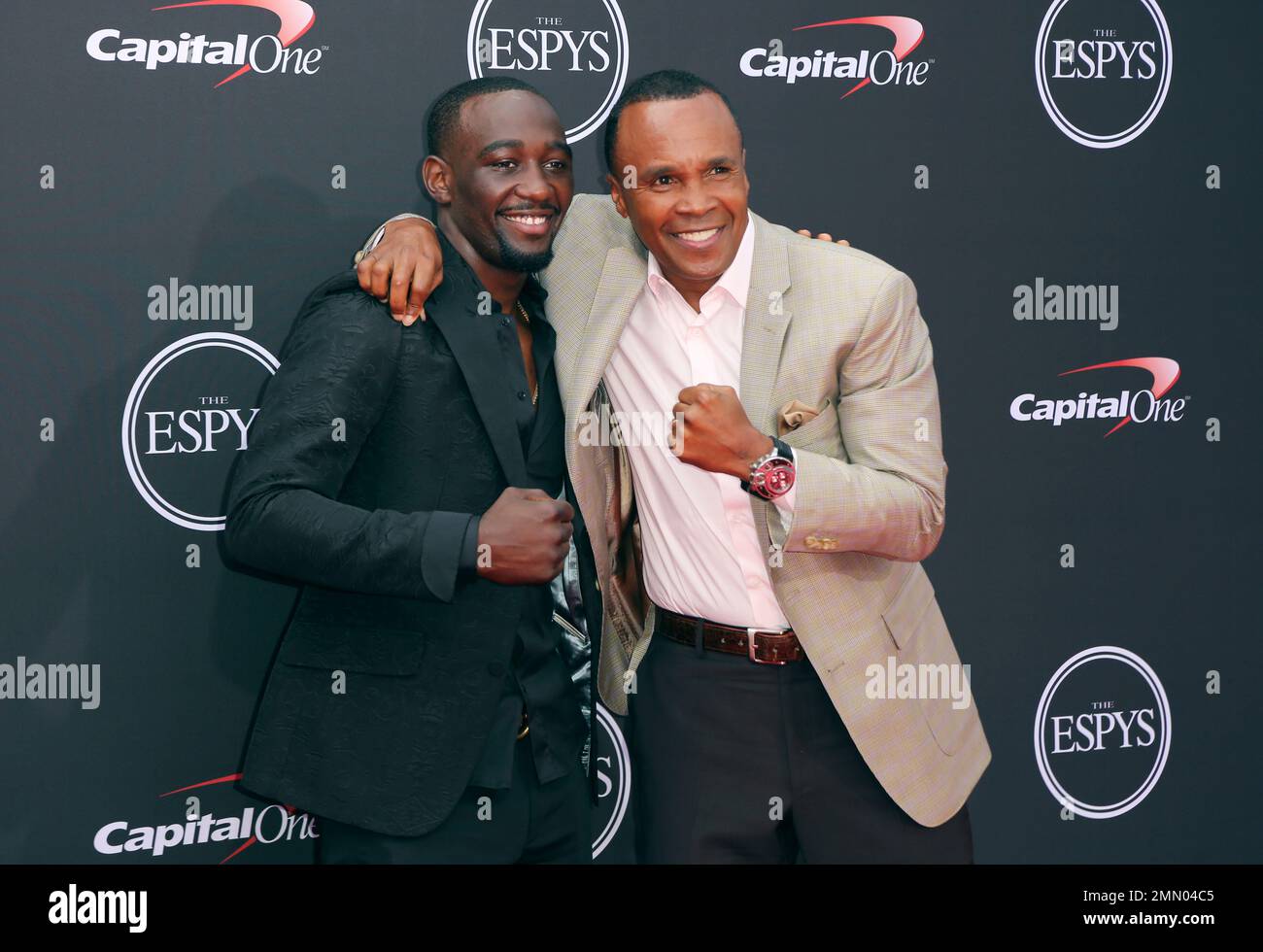 Sugar Ray Leonard, right, and Terence Crawford arrive at the ESPY ...