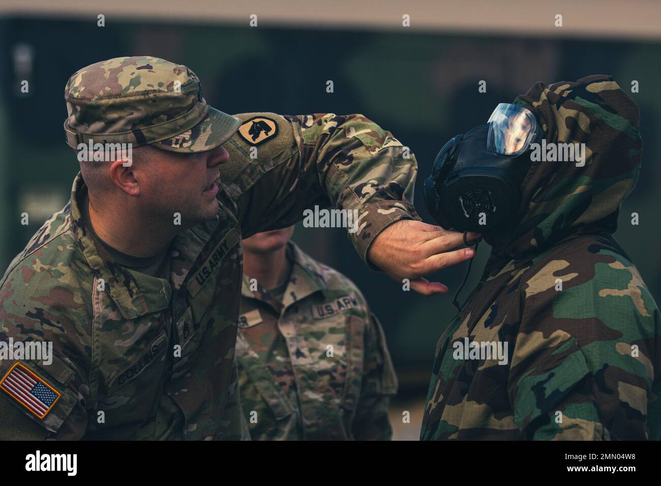 U.S. Army Staff Sgt. Zachary Collins, a decontamination specialist with ...