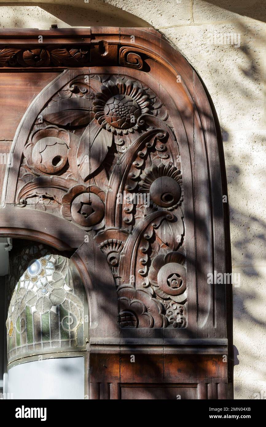 France, Meurthe et Moselle, Nancy, detail of the wood work representing flowers and of the ...