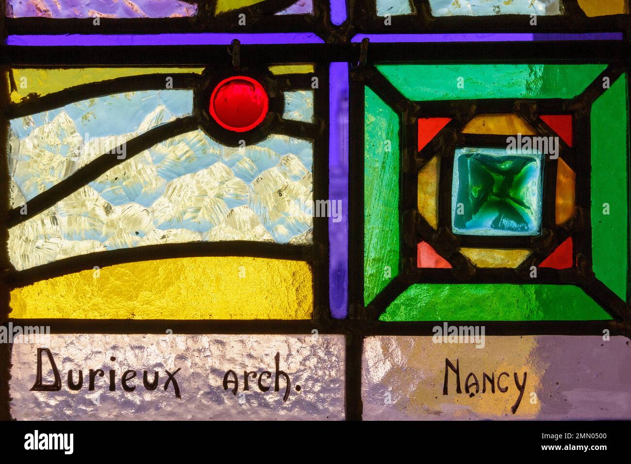 France, Meurthe et Moselle, Nancy, detail of a stained glass window by ...